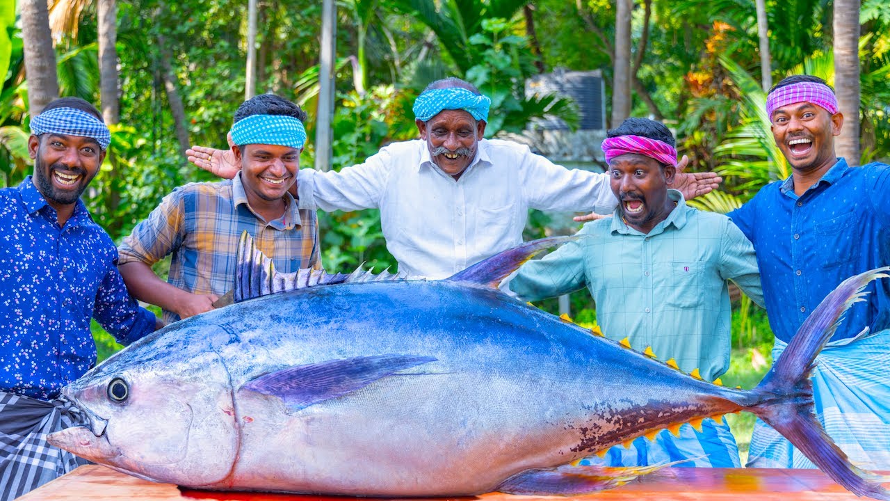 200 Pounds BIG TUNA FISH | Tuna Fish Cutting and Cooking in Village ...